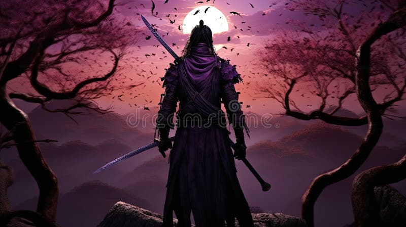 Shadowed Samurai at Sunset stock illustration. Illustration of shadow ...