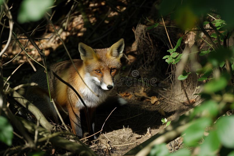 Shadowed Underbrush, Spotting a Foxs Den from Afar Stock Image - Image ...