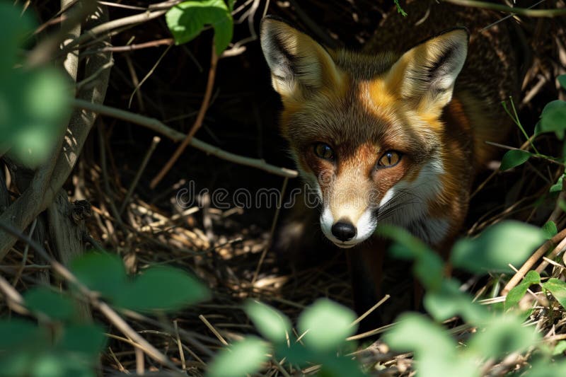 Shadowed Underbrush, Spotting a Foxs Den from Afar Stock Photo - Image ...