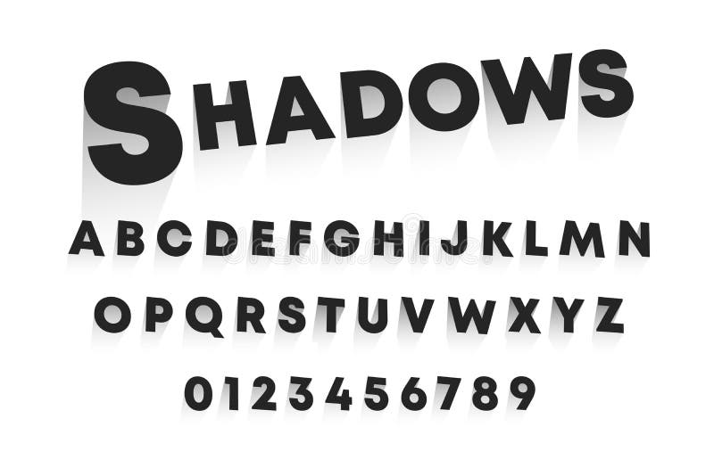 Shadows Alphabet Template. Set of Letters and Numbers 3D Design Stock ...