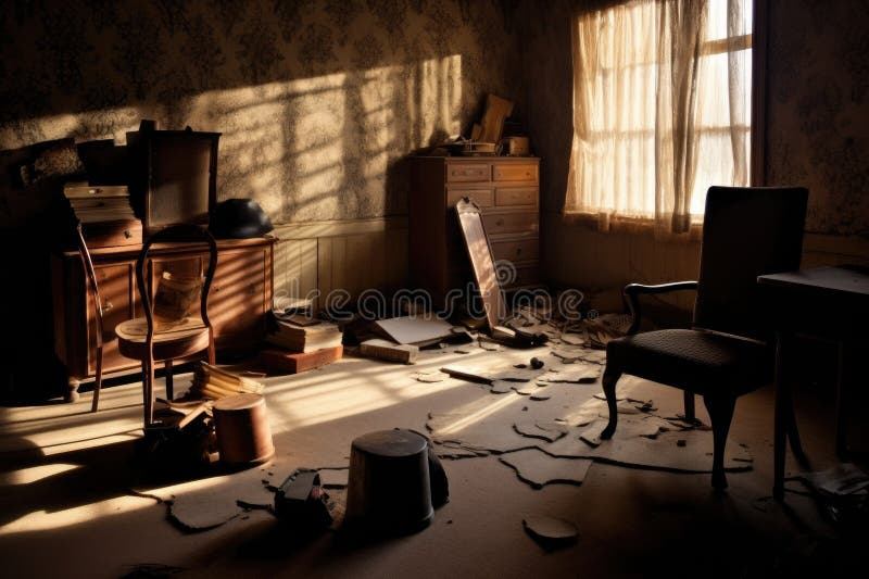 Shadows Cast by Broken Furniture in an Eerie Room Stock Illustration ...