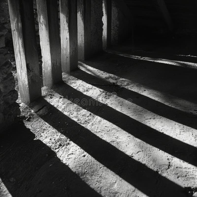 Shadows Cast by the Slanted Posts Creating a Haunting Atmosphere Black ...