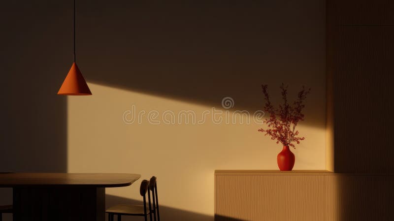 Shadows Cast by a Table and Chairs with a Vase in a Serene Room Setting ...