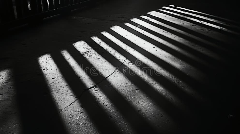 Shadows are Cast by Vertical Bars Onto a Concrete Floor, Creating ...