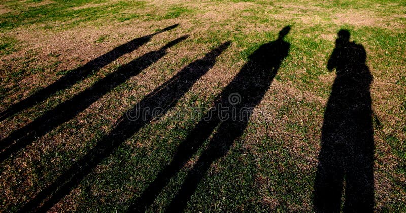 Shadows of a Family of Five Persons on the Meadow Stock Image - Image ...