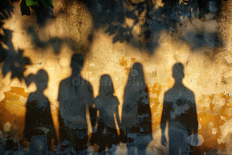 Shadows of a Family on a Stone Wall, Representing Family, Unity, and ...