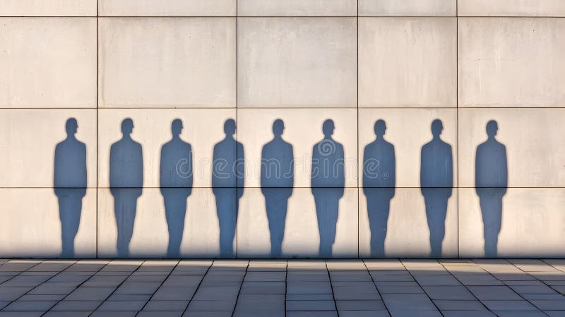 Shadows of Figures Against a Modern Wall Surface Stock Illustration ...