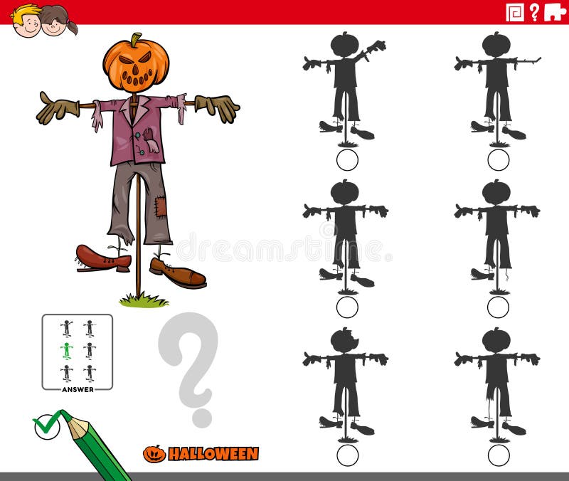 Shadows Game with Cartoon Halloween Scarecrow Stock Vector ...