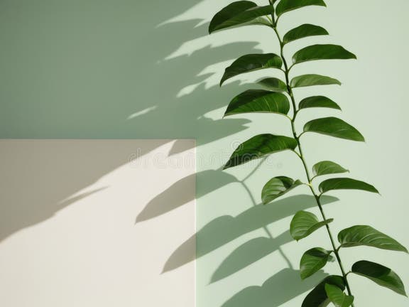 Shadows of Leaves Cast on a Mint Green Wall. Stock Image - Image of ...