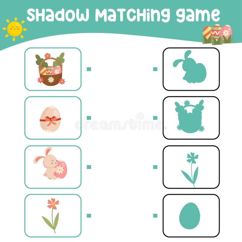 Matching Shadow Game Worksheet for Children Stock Illustration ...
