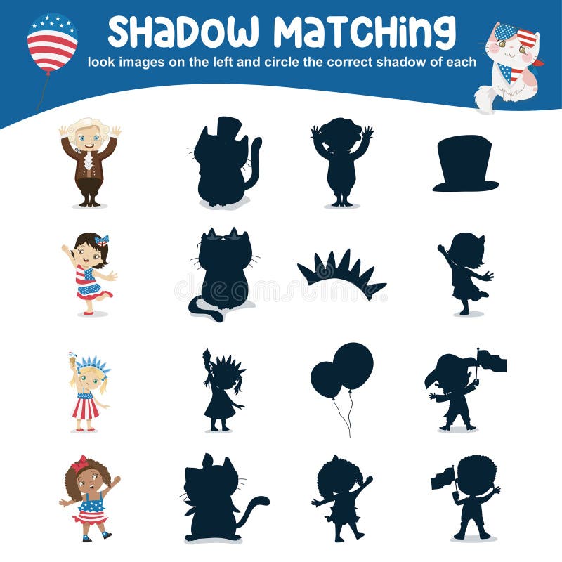 Shadows Matching Worksheet for Children Stock Vector - Illustration of ...