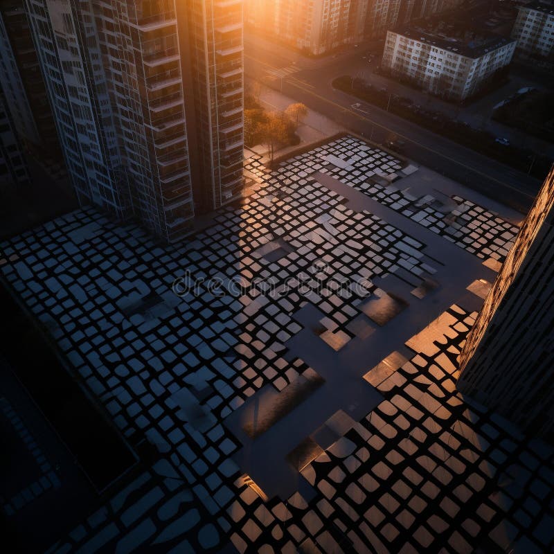 Shadows of Modern Skyscraper at Sunset Stock Illustration ...