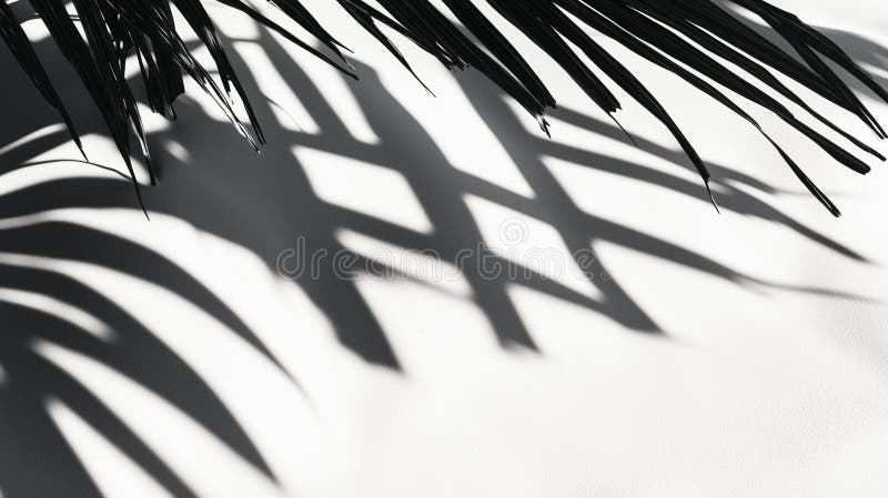 Sharp Geometric Palm Shadows in Black and White on Minimalist Wall with ...