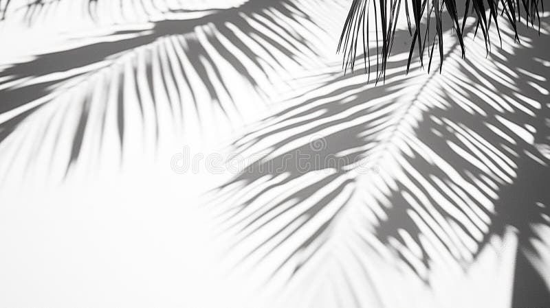 Parallel Palm Frond Shadows in Monochrome on White Surface with Copy ...