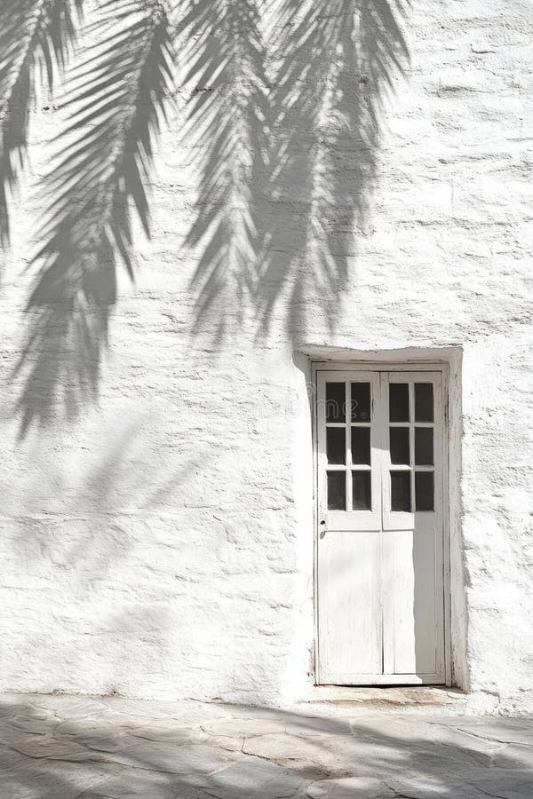 The Shadows of Palm Trees Fall on a Rough Gypsum Plaster Surface, with ...