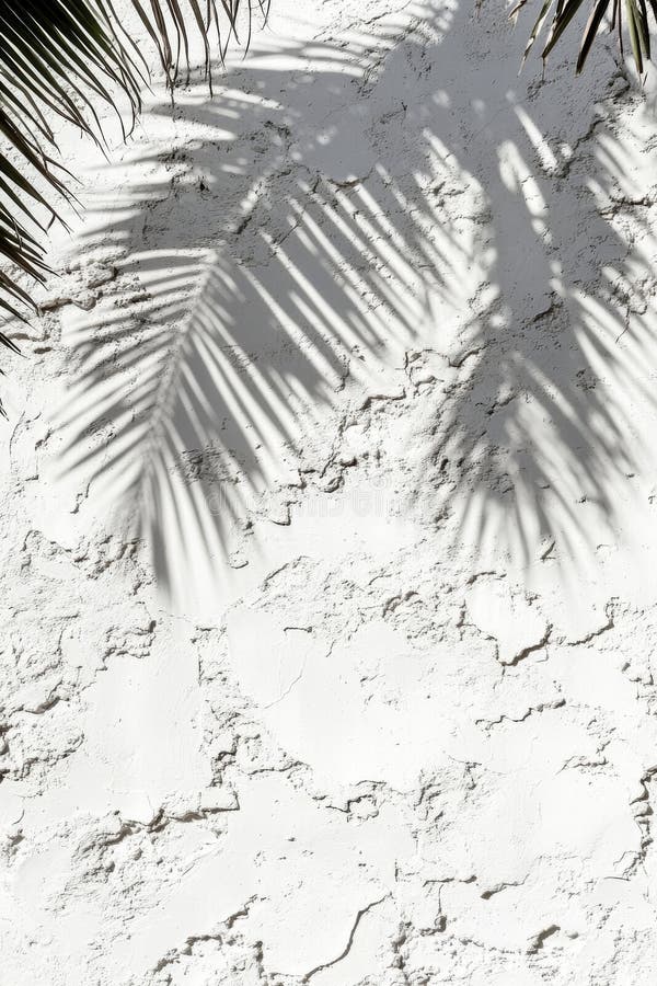 Shadows of Palm Trees on a Textured Gypsum Plaster Background, with a ...