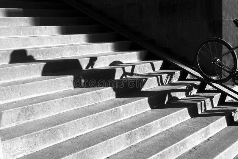 Shadows on Pedestrian Bicycle Stairway Stock Image - Image of fragment, sport: 96040285