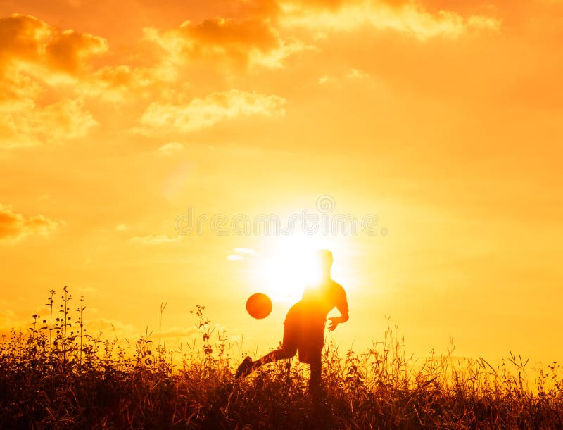 Shadows Play Football at Sunset,Yellow Tone Stock Image - Image of ...