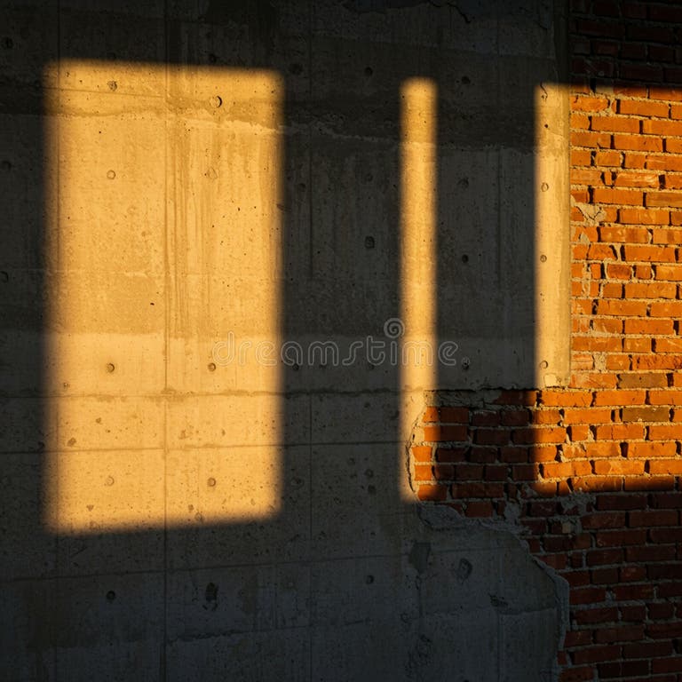 Shadows of Rectangular Windows Fall on a Concrete Wall, Next To a ...