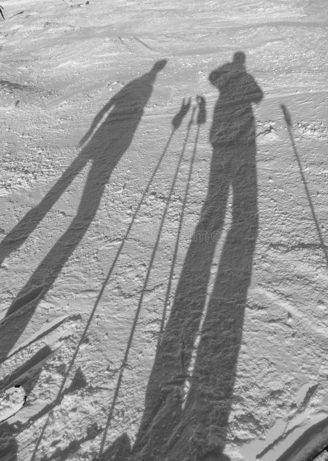 Shadows of Skier and Snowboarder on Snow Stock Photo - Image of extreme ...