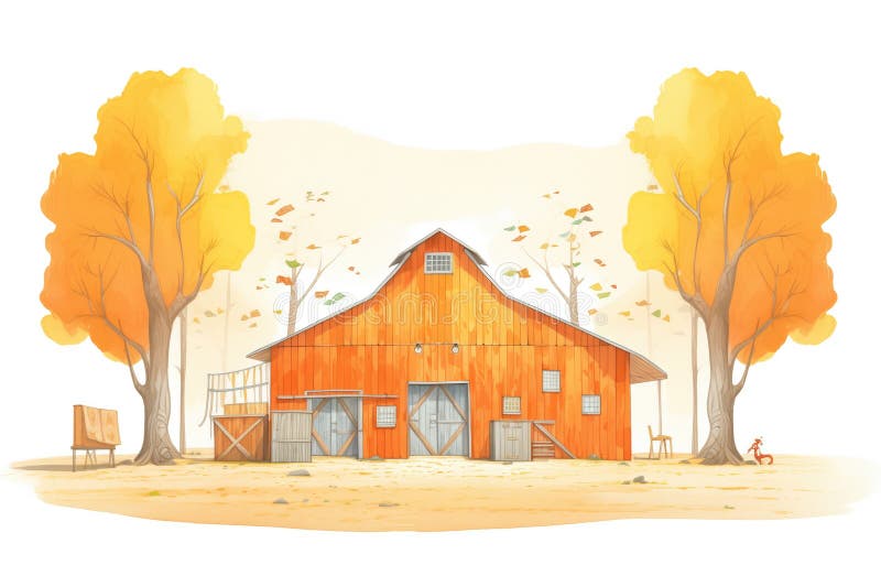 Shadows of Tall Trees Falling on an Orange Barn Stock Photo - Image of ...