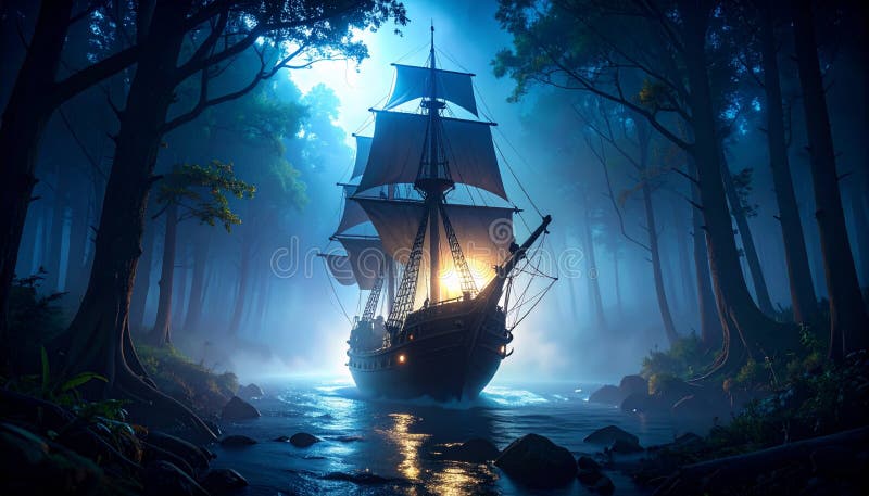 Shadows on the Tide stock illustration. Illustration of ship - 388046286