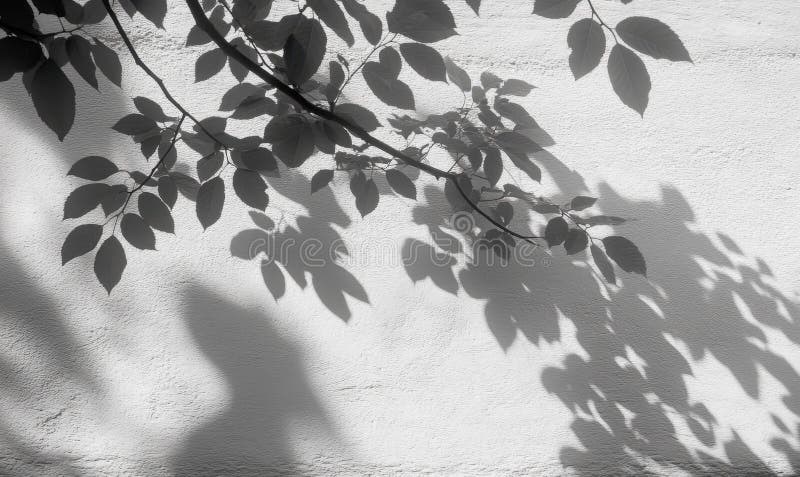 Shadows of Tree Leaves, Cast in a White Grainy Wall Stock Image - Image ...