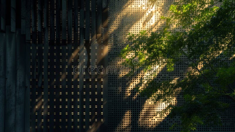 Shadows of Trees on Architectural Perforated Wall Stock Photo - Image ...