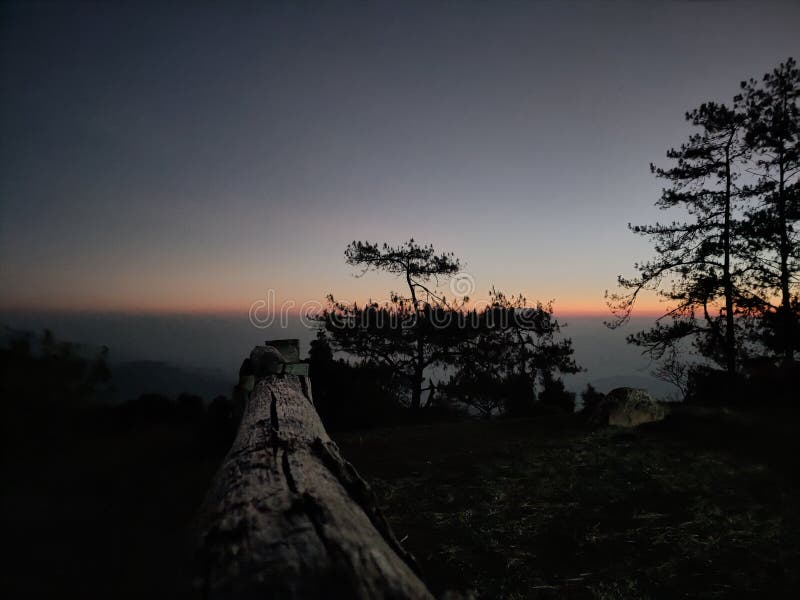 Shadows of Trees and Mountains in the Morning before Sunrise. Stock ...