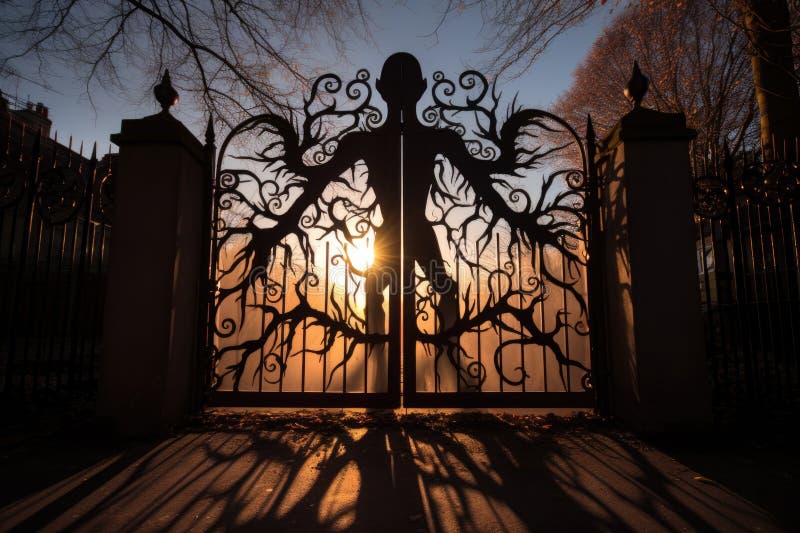 Shadows of Wrought Iron Gate Forming a Mythical Creature Stock Photo ...