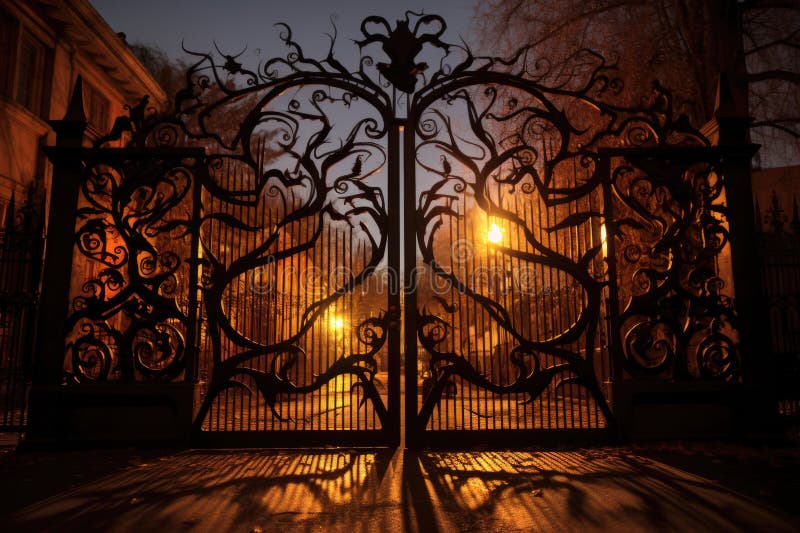 Shadows of Wrought Iron Gate Forming a Mythical Creature Stock Image ...