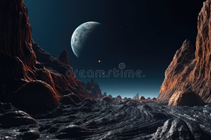 Shadowy Asteroid Surface with Illuminated Ridges Stock Illustration ...