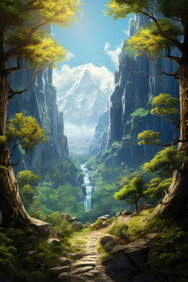 A Shadowy Birch and Ceder Tree Forest Path with Tall Birch and Cedar ...