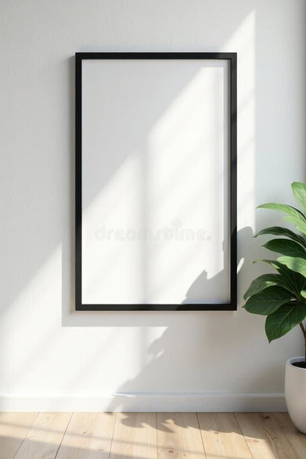 Shadowy Black Frame on Pristine White Wall, Interior Setting , Wall ...