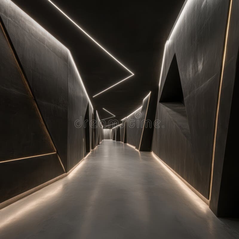 A Shadowy Corridor Featuring an Extended Row of Dark Walls. Stock Photo ...