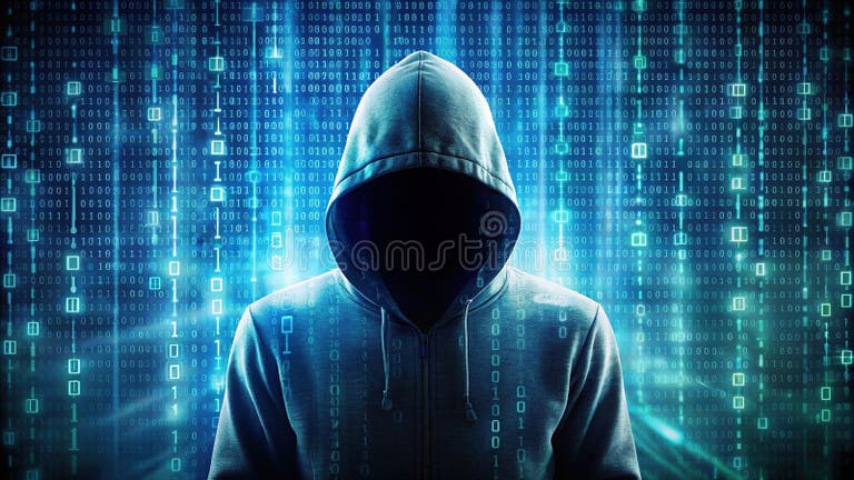 A Shadowy Figure Exploits a Computer Terminal in a Dark Binary Code ...