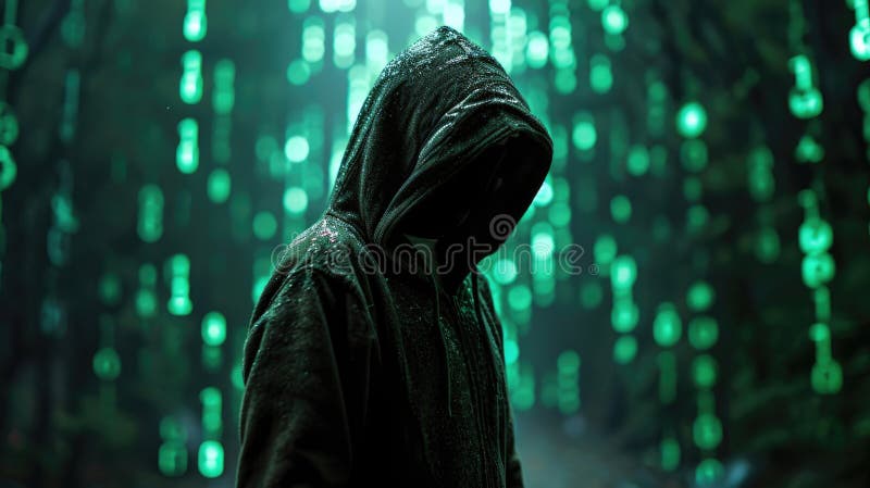 Shadowy Figure in a Hooded Jacket Standing Against a Backdrop of ...