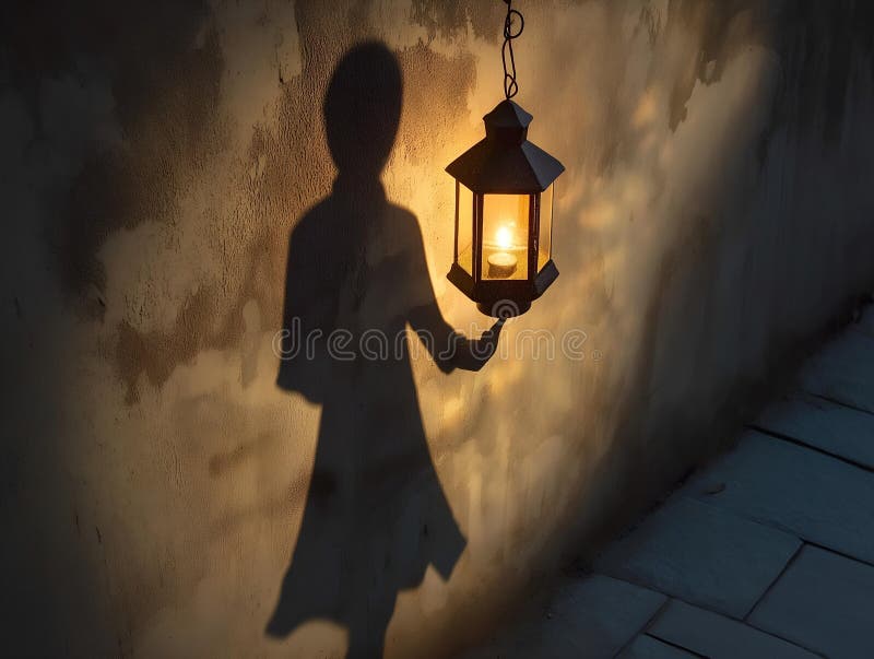 Shadowy Figure with Lantern: Textured Background, Soft Light ...