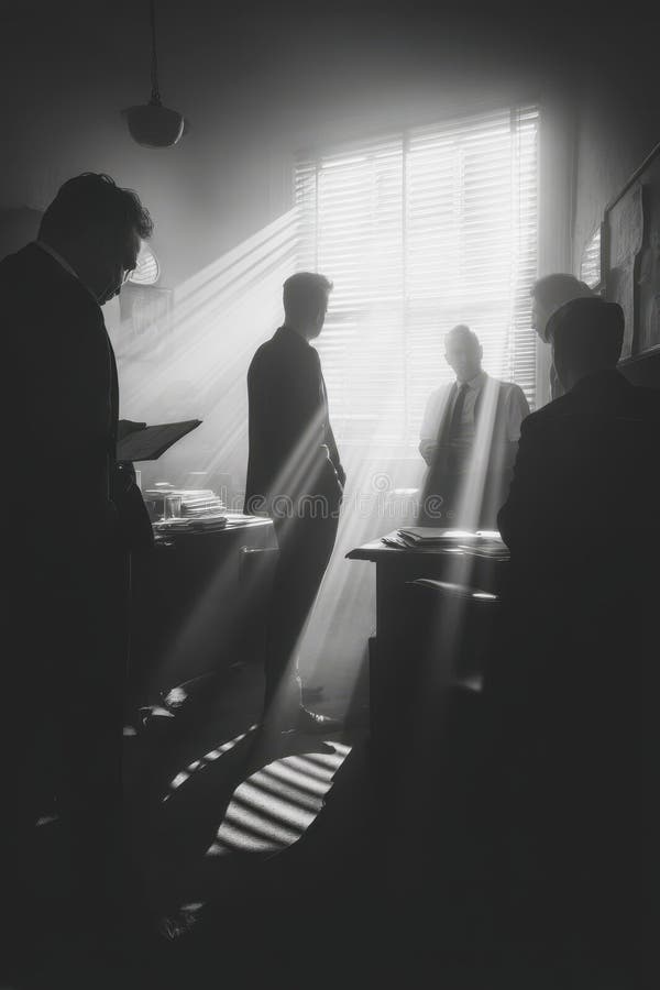 Shadowy Figure Observing Office Dynamics Dramatic Sunlight through ...