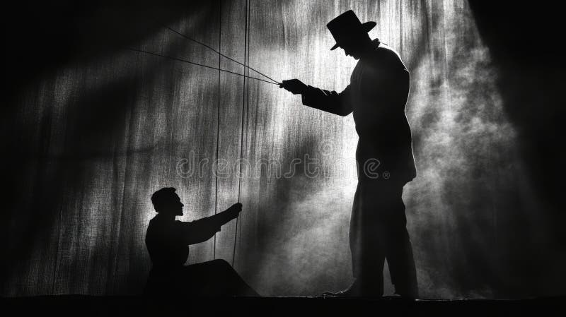 Shadowy Figure Pulling the Strings of a Marionette, Person Sitting ...