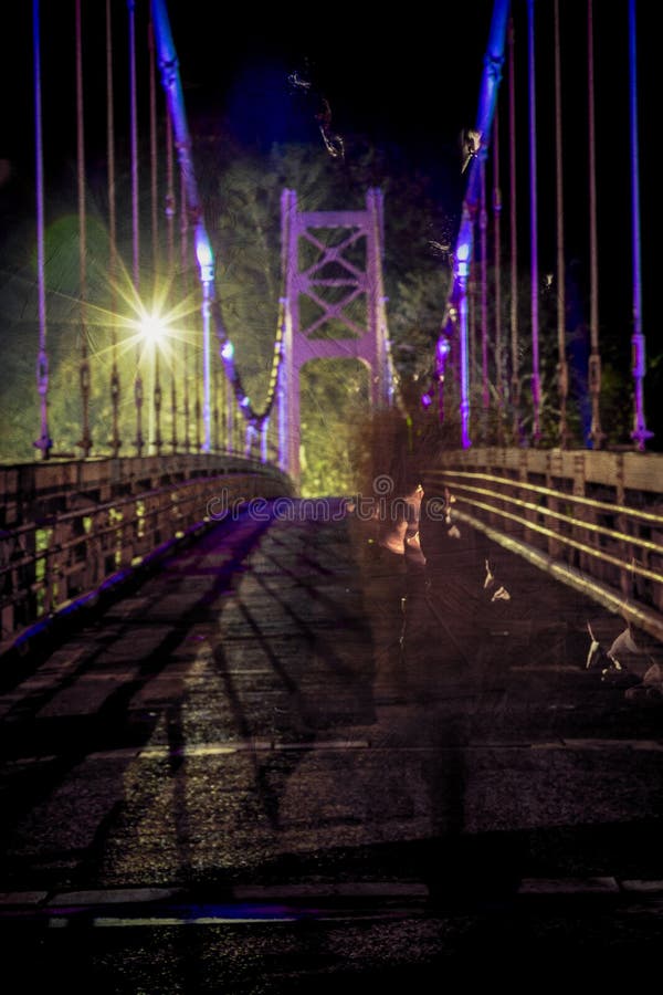 Shadowy Figure Walking on Defocused Bridge Stock Image - Image of fear ...