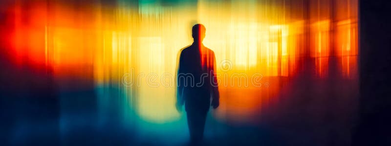 Shadowy Figure Walking into Bright Light with Motion Blur Effect Stock ...