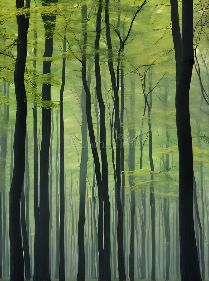 Shadowy Forest Drawing Duotone Deciduous Palette. Stock Illustration ...