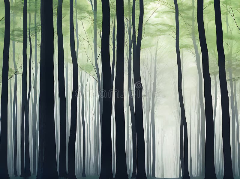 Shadowy Forest Drawing Duotone Deciduous Palette. Stock Photo - Image ...