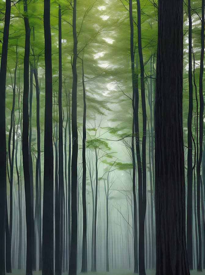 Shadowy Forest Drawing Duotone Deciduous Palette. Stock Illustration ...