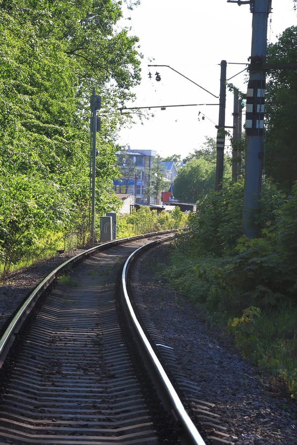 Shady Right Turn of Single-track Railway Stock Photo - Image of right ...