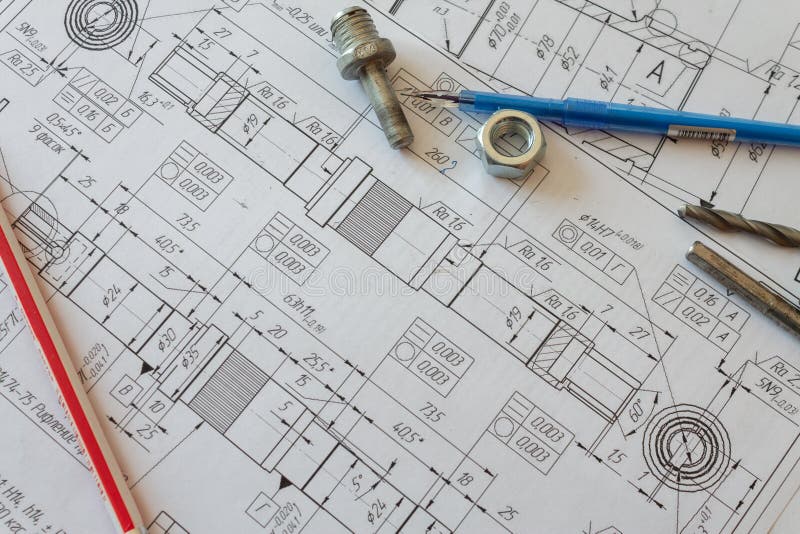 Shaft Drawing and Details on it Stock Photo - Image of engineering ...