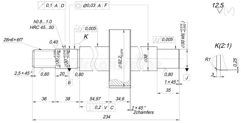 Shaft Sketch with Chamfers. Engineering Drawing Stock Vector ...