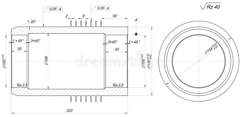Shaft Sketch. Engineering Drawing with Hatching Stock Vector ...