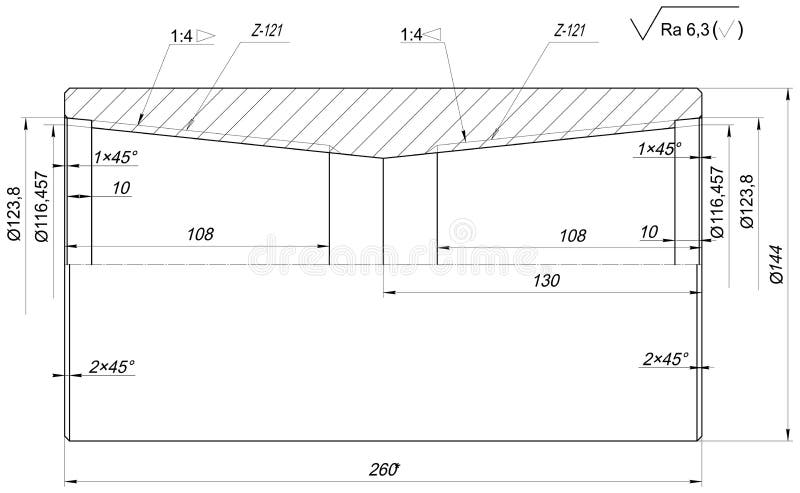 Shaft Sketch with Hatching. Engineering Drawing Stock Vector ...
